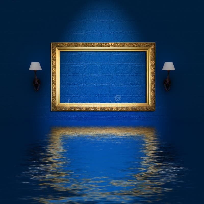Empty Frame and Sconces in Blue Minimalist Inter Stock Illustration ...