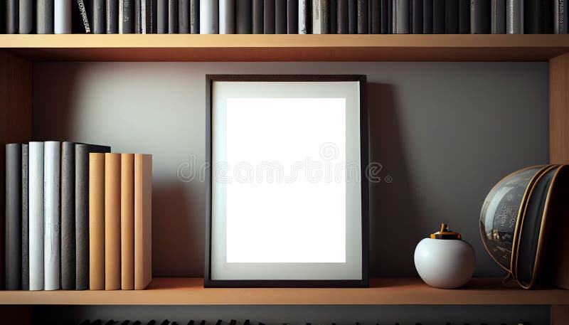Empty Frame on a Shelf among Books in the Living Room. Template for ...