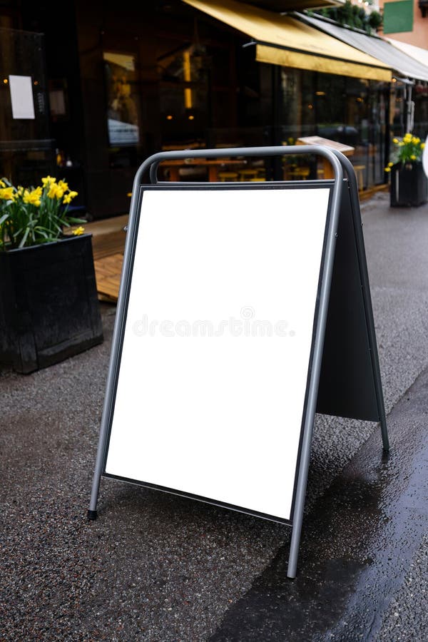 Empty a-frame Sign Mockup in Front of a Cafe Stock Image - Image of ...