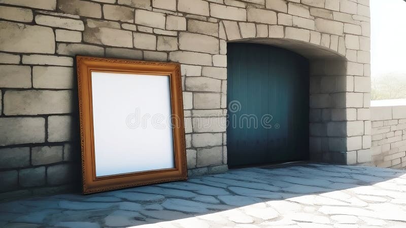 Empty Frame on the Stone Wall Stock Illustration - Illustration of ...