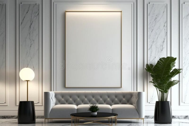 Empty Frame on the Wall in the Lobby of the Hotel or Office. Template ...