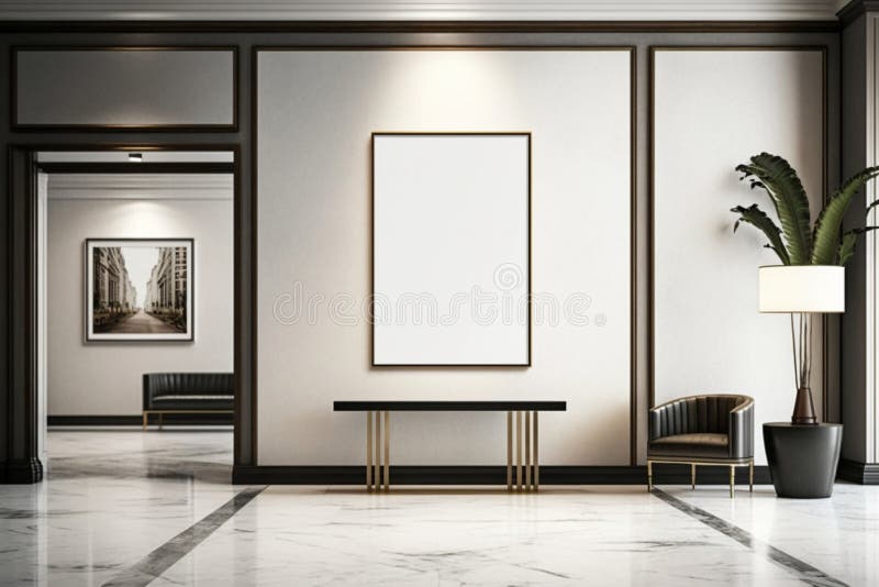 Empty Frame on the Wall in the Lobby of the Hotel or Office. Template ...