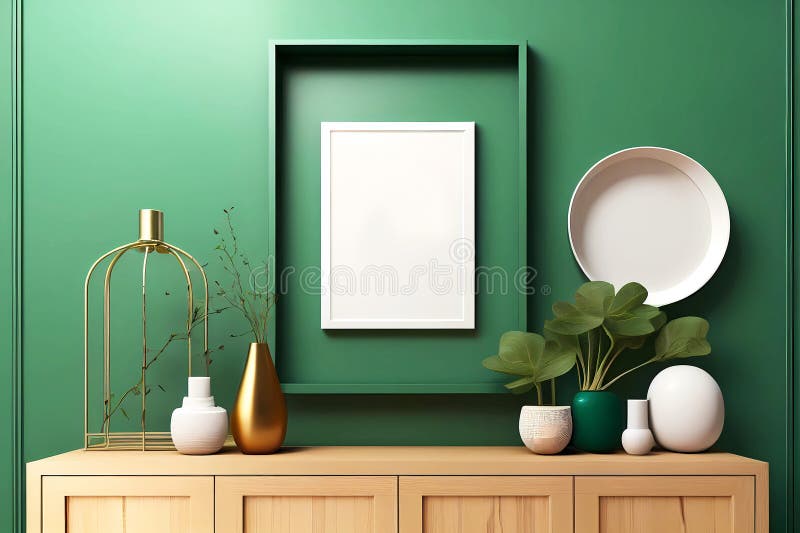 Empty Frame on Wall with Modern Wooden Interior Design. Generative Ai ...