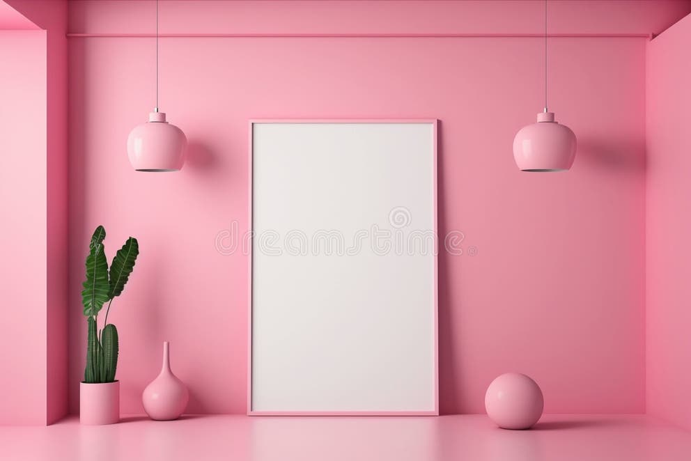 Empty Frame on the Wall in Pink Hotel Lobby. Template for Design. Mock ...