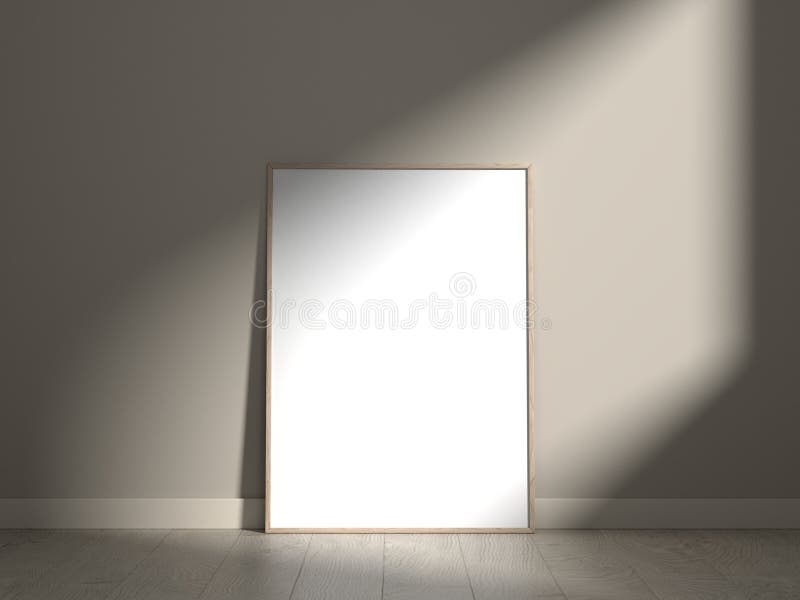 Empty Framed Canvas on the Wooden Floor for Mockups Stock Illustration ...