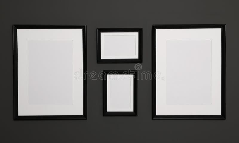 Empty Frames on Black Wall. Mockup for Design Stock Illustration ...