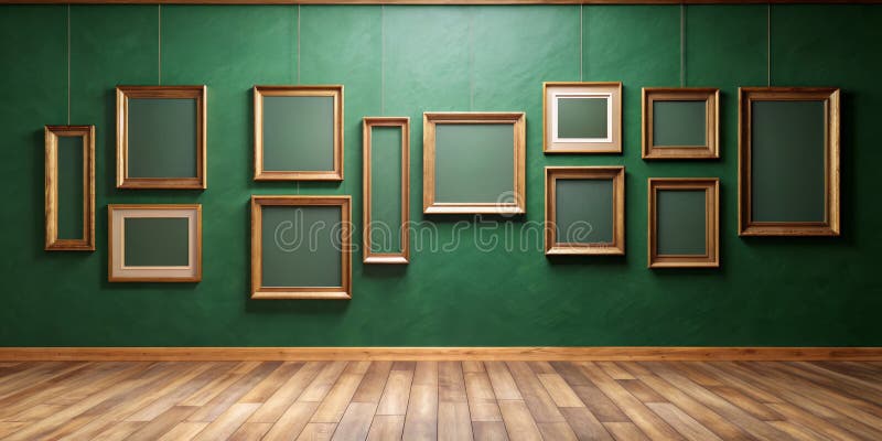 Empty Frames on Green Wall, 3D Render, Interior Design, Gallery, Frame ...