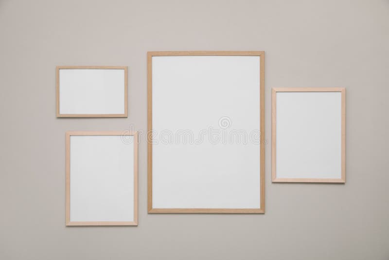 Empty Frames on Grey Wall. Mockup for Design Stock Image - Image of ...