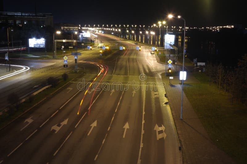 Empty freeway at night stock image. Image of loneliness - 105080547