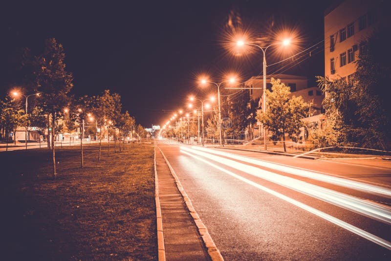 Empty Freeway Road at Night Stock Photo - Image of highway, horizontal ...