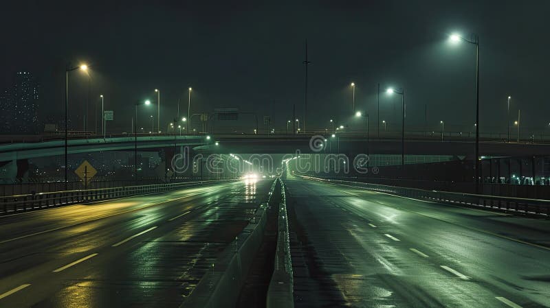 An Empty Freeway Stretching into the Darkness of the Night, Devoid of ...