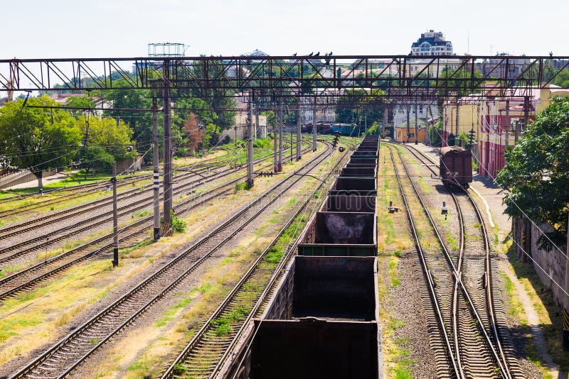 Empty Freight Train Wagons Stand on Rails Stock Image - Image of long ...