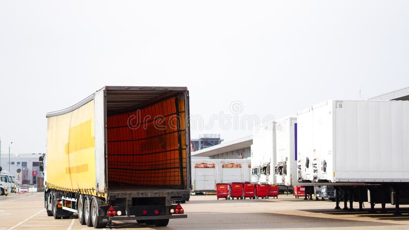Empty Cargo Truck in a Warehouse, Symbolizing the Logistics and ...