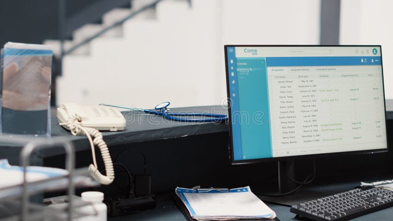 Empty Front Desk with Appointments List Stock Photo - Image of waiting ...