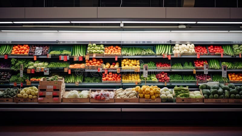 An Empty Fruit and Vegetable Department with Bright Colors Stock ...
