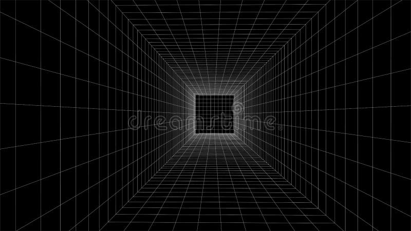 Empty Futuristic 3D Wireframe Room. Vector Perspective Grid. Cyberspace ...