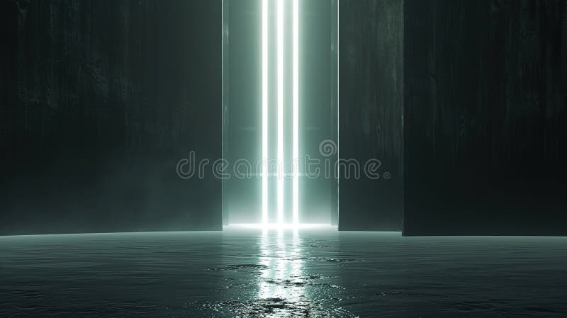 Empty Futuristic Dramatic Sci-fi Scene. Reflection of Neon Lights on ...