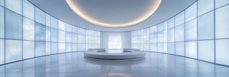 Empty Futuristic Interior with Continuous Circular Video Display Wall ...