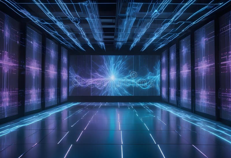 An Empty, Futuristic Room with a Curved Screen Displaying a Dynamic ...