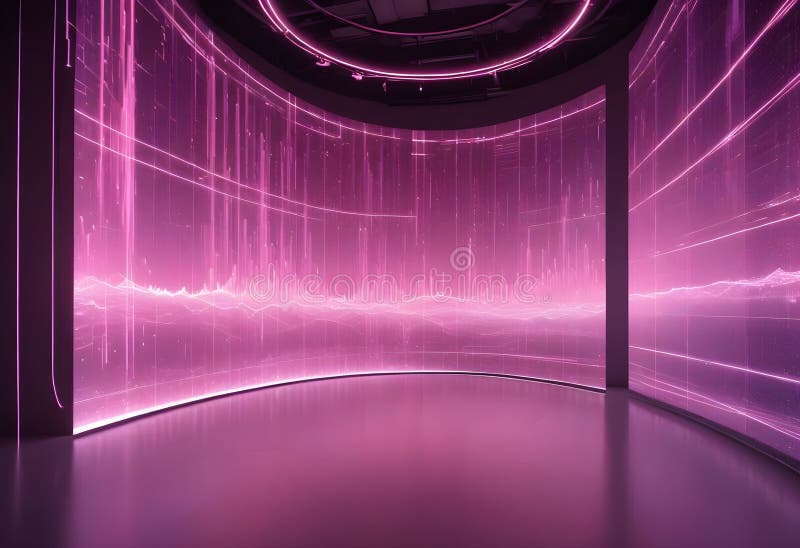 An Empty, Futuristic Room with a Curved Screen Displaying a Dynamic ...
