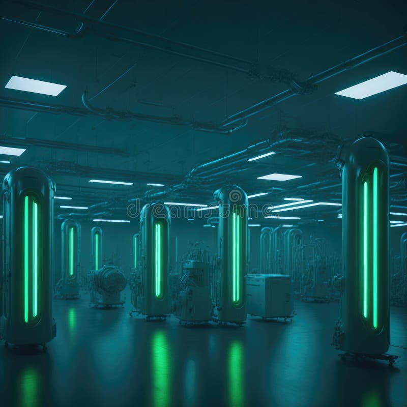 Empty Futuristic Sci-Fi Science Laboratory, Neon Lights on Wall and ...