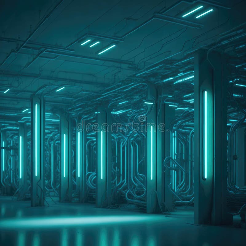 Empty Futuristic Sci-Fi Science Laboratory, Neon Lights on Wall and ...