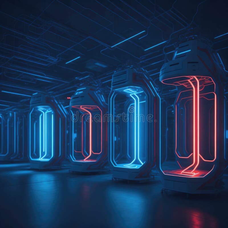 Empty Futuristic Sci-Fi Science Laboratory, Neon Lights on Wall and ...