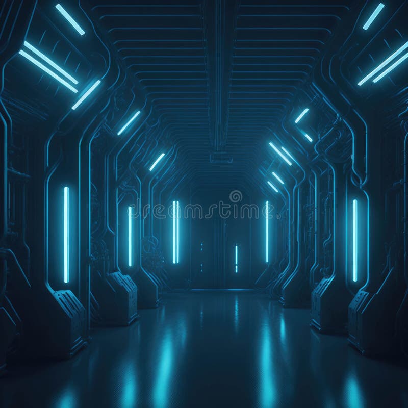 Empty Futuristic Sci-Fi Science Laboratory, Neon Lights on Wall and ...