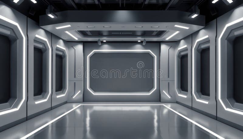 Empty Futuristic Studio Set. Modern Tech Design Studio Interior. Grey ...