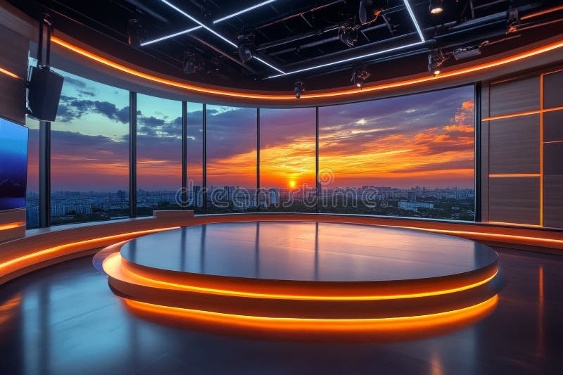 Empty Futuristic Television Studio Set Featuring a Circular Stage ...