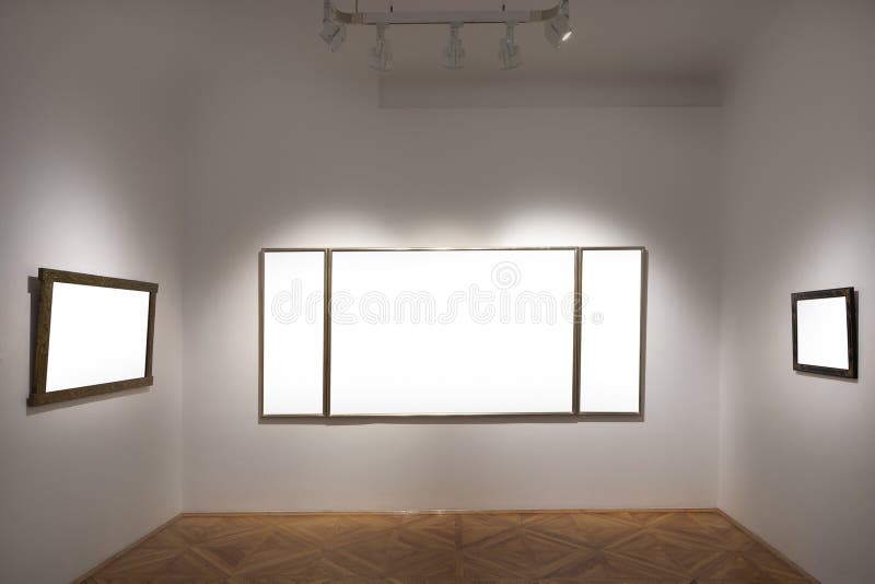 Empty Gallery with Empty Frames Stock Image - Image of bright ...