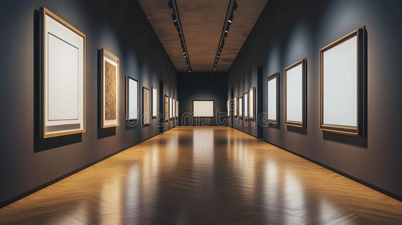 Empty Gallery Frames Wall Art Exhibition Interior Design Stock Illustration - Illustration of ...