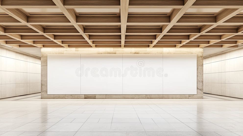 Empty Gallery Hall with Large Blank Billboard Stock Illustration ...
