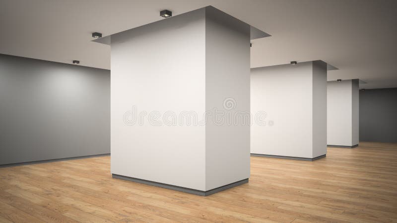 Empty Gallery Interior Angle View 3D Rendering Stock Illustration ...