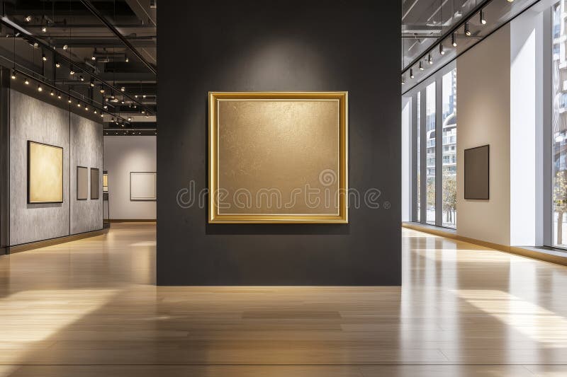 An Empty Gallery Interior with an Empty Space on a Dark Wall, Wooden ...