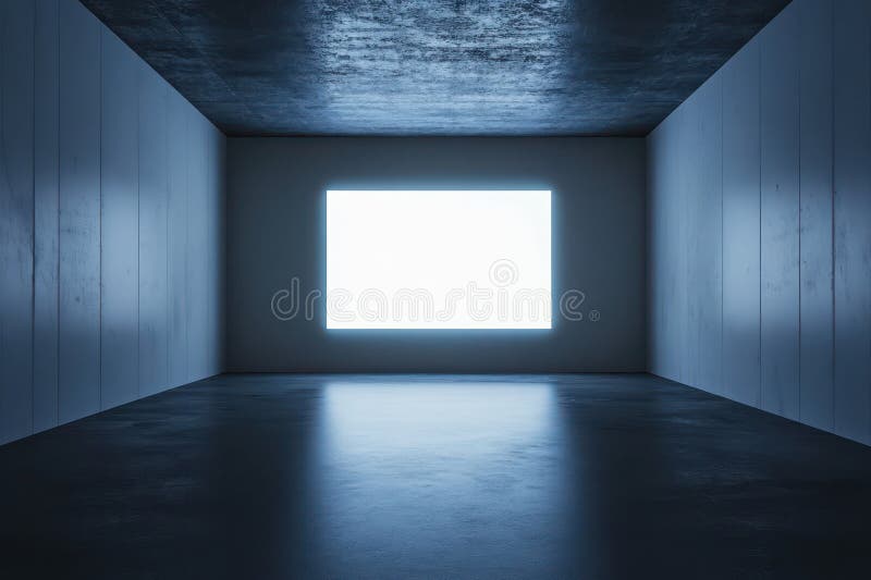 Empty Gallery Panel with Backlight in Dark Room Stock Photo - Image of ...