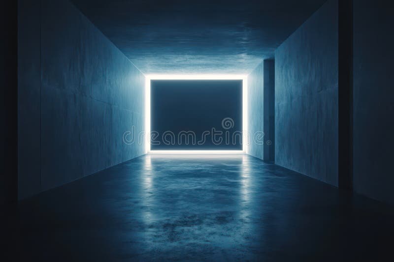 Empty Gallery Panel with Backlight in Dark Room Stock Photo - Image of ...