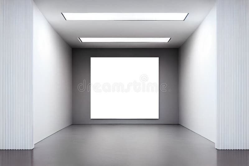 Empty Gallery Room with Clear Picture Frame Sample on Light Gray Wall ...
