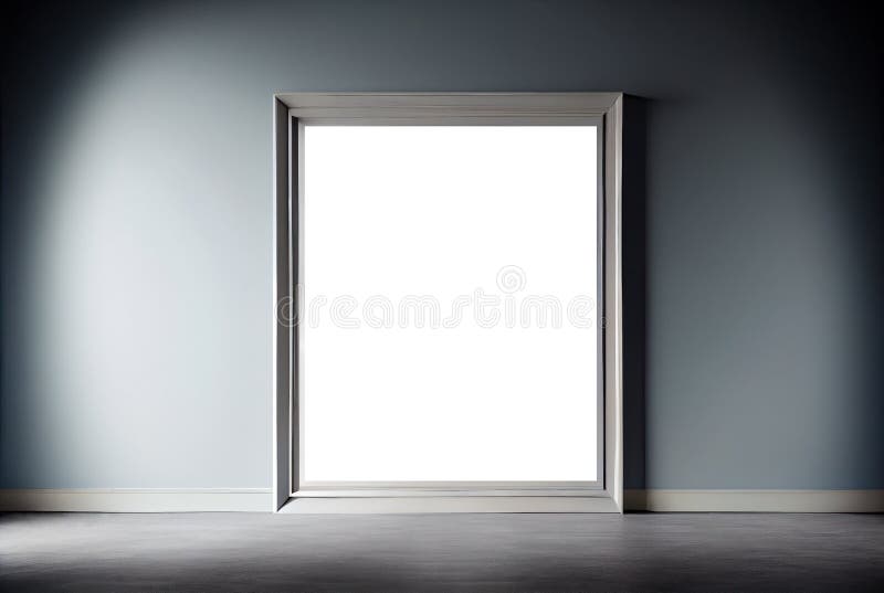 Empty Gallery Room with Clear Picture Frame Sample on Light Gray Wall ...