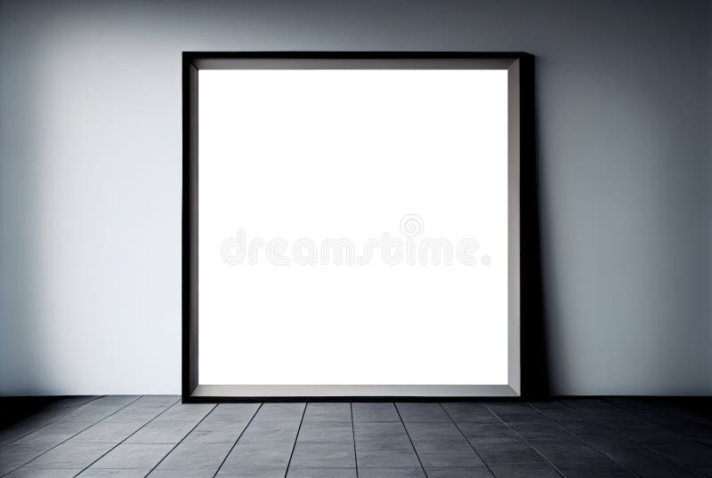Empty Gallery Room with Clear Picture Frame Sample on Light Gray Wall ...