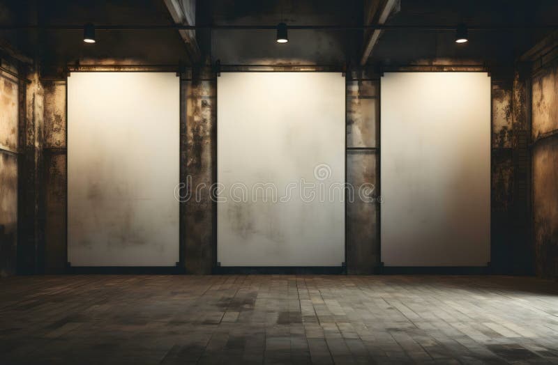 Empty Gallery Space with Blank Canvases in a Rustic Interior Stock ...