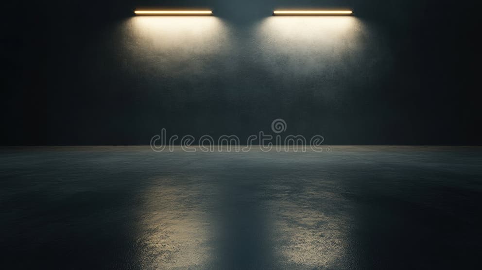 Empty Gallery Space with Dim Lighting and Reflective Floor Surface ...