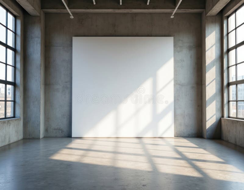 Empty Gallery Space with Large Blank Canvas. Modern Industrial Style ...