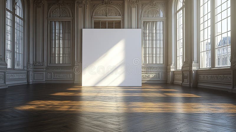 Empty Gallery Wall, Sunlit Grand Hall Stock Illustration - Illustration of shadow, presentation ...