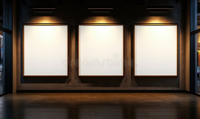 Empty Gallery Wall Three Blank Frames Ready Artwork Display Stock ...