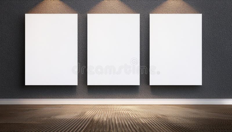 Empty Gallery Wall with Three Blank Posters in a Modern Interior. 3D ...
