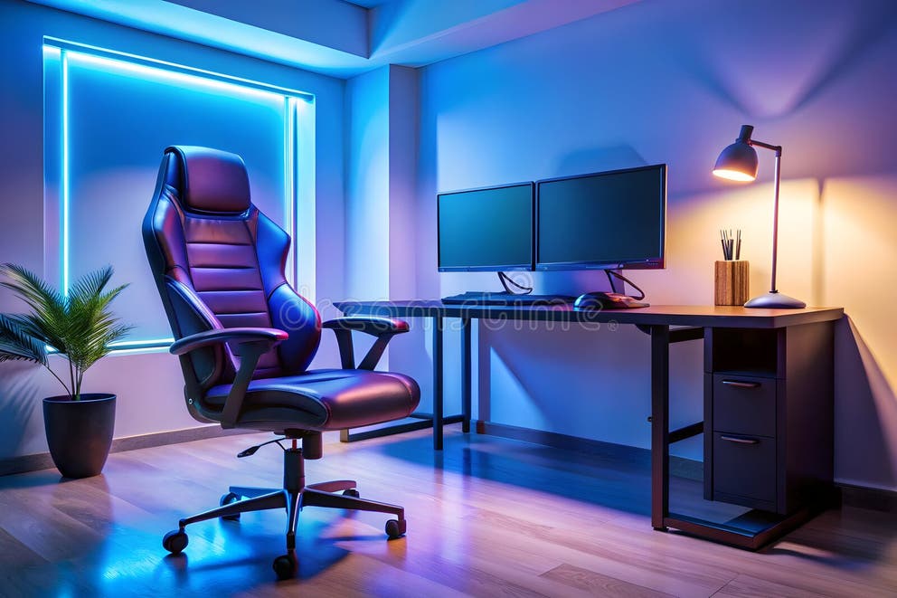 Empty Gaming Room with PC and Chair Stock Illustration - Illustration ...
