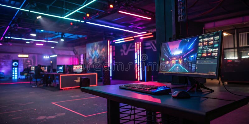 Empty Gaming Station with Computer Screen Showing Fantasy RPG Strategy ...