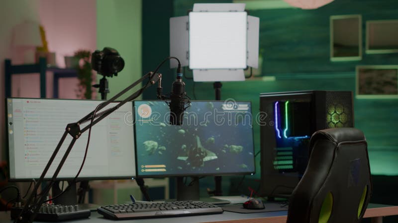 Empty Gaming Studio with RGB Led Lights Powerful Personal Computer ...