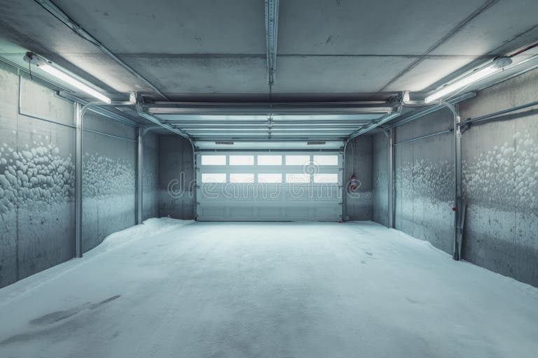 Empty Garage Interior Covered in Snow, Single Window Lets in Natural ...